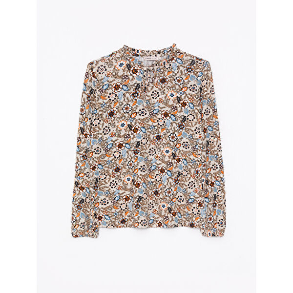 LCW GRACE Fırfırlı Bağlamalı Yaka Çiçekli Uzun Kollu Kadın Bluz