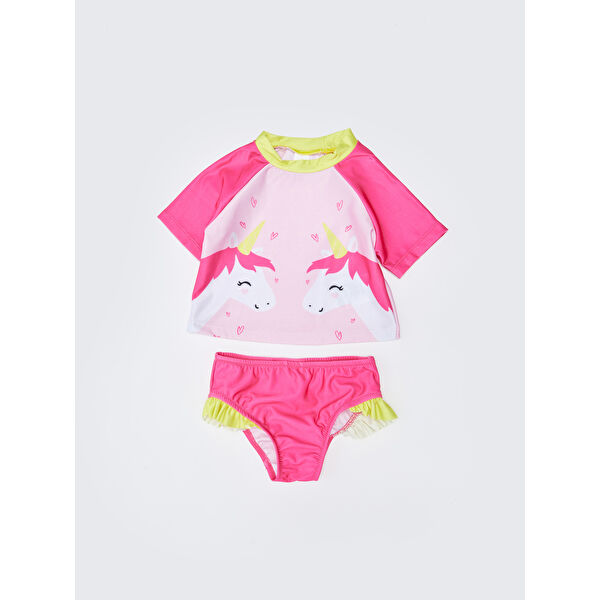 Esnek Kumaştan Baskılı Kız Bebek Bikini Takımı 2'li