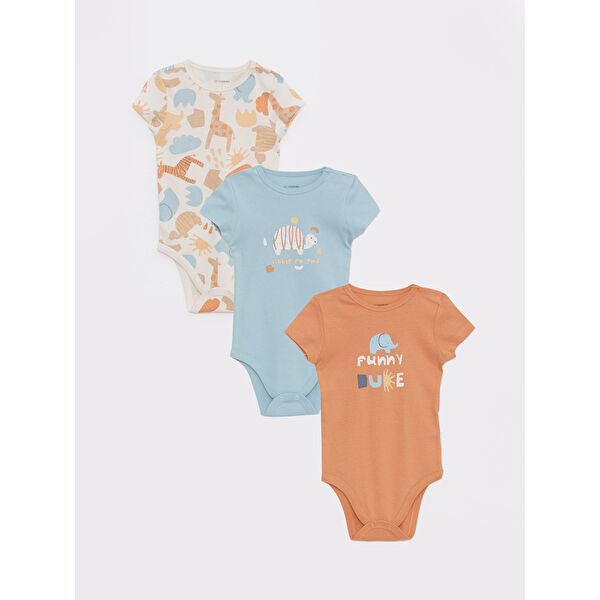 Bisiklet Yaka Kısa Kol Pamuklu Erkek Bebek Çıtçıtlı Body 3'lü