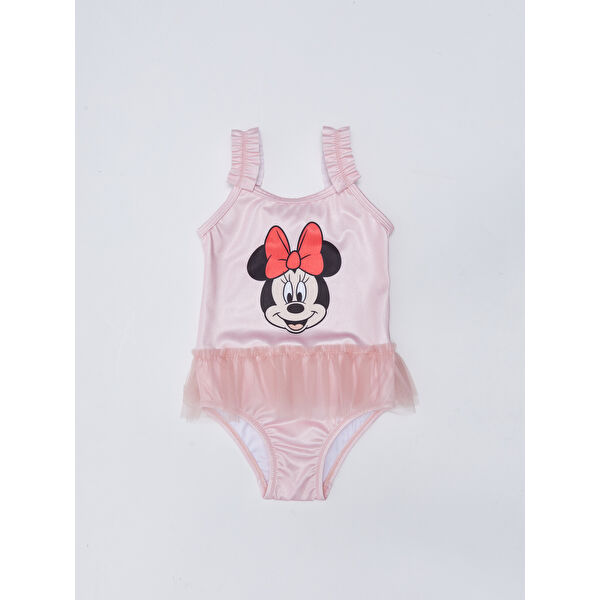 Esnek Kumaştan Minnie Mouse Baskılı Kız Bebek Mayo