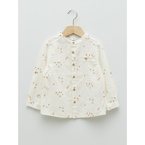 Hakim Yaka Uzun Kollu Desenli Erkek Bebek Poplin Gömlek