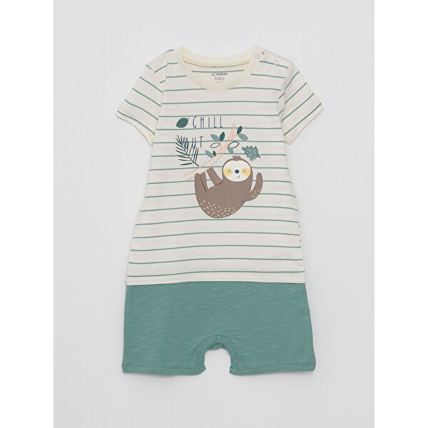 Bisiklet Yaka Kısa Kollu Çizgili Pamuklu Erkek Bebek Tulum