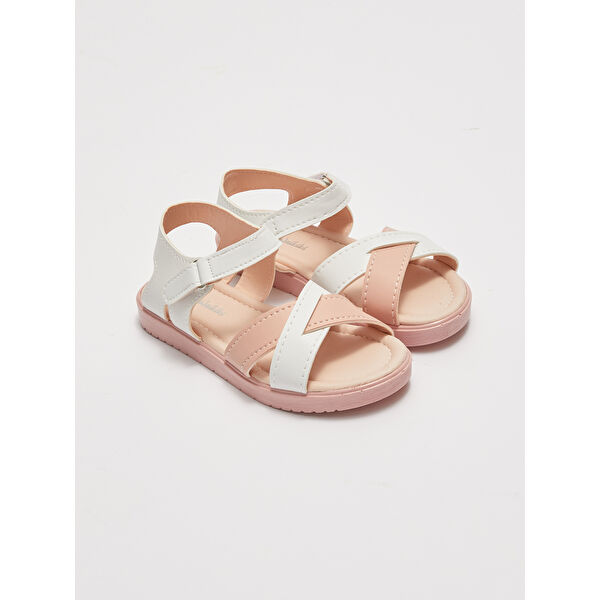 Çapraz Bantlı Renk Bloklu Cırt Cırtlı Kız Çocuk Sandalet