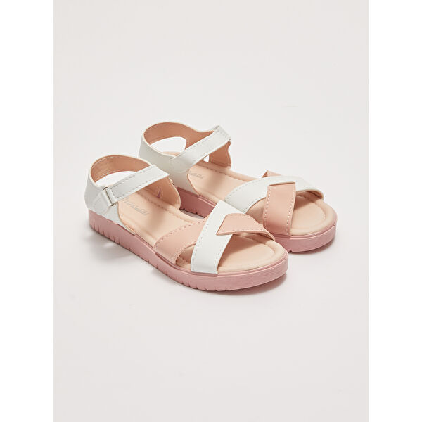 Çapraz Bantlı Renk Bloklu Cırt Cırtlı Kız Çocuk Sandalet