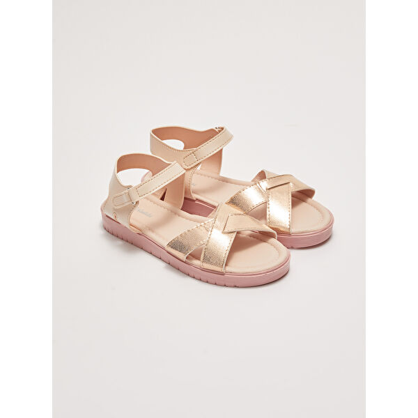 Çapraz Bantlı Renk Bloklu Cırt Cırtlı Kız Çocuk Sandalet