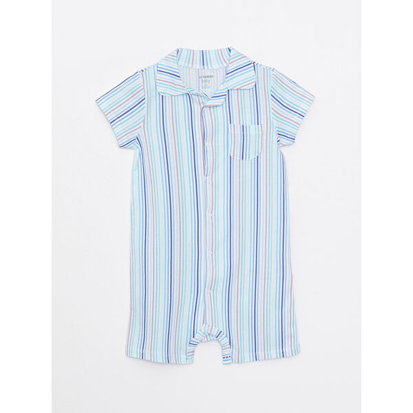 Polo Yaka Kısa Kollu Çizgili Pamuklu Erkek Bebek Tulum