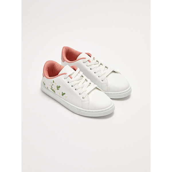 Çiçek Nakışlı Bağcıklı Kadın Spor Ayakkabı
