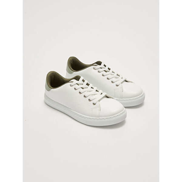 Deri Görünümlü Bağcıklı Kadın Spor Ayakkabı