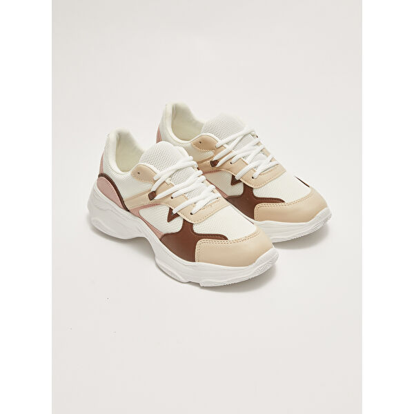 Renk Bloklu Bağcıklı Kalın Taban Kadın Spor Ayakkabı