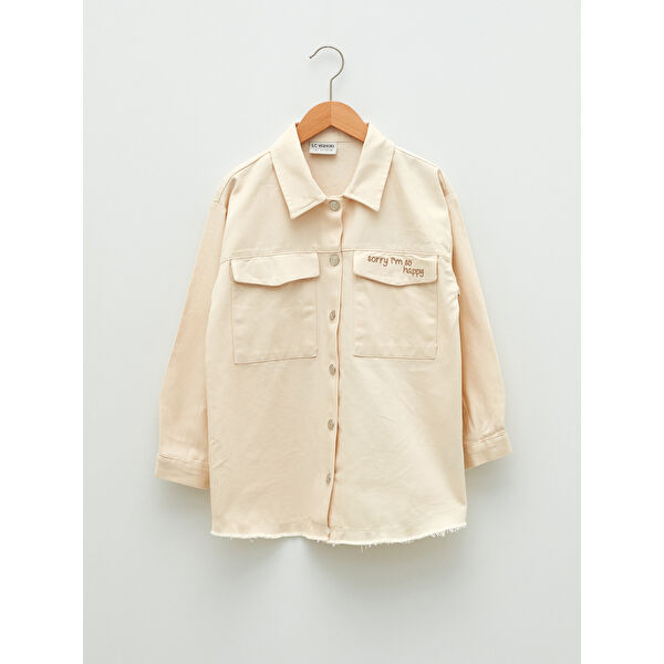 Nakış Detaylı Uzun Kollu Gabardin Kız Çocuk Gömlek