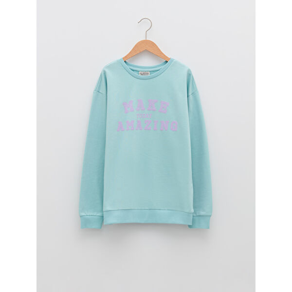 Bisiklet Yaka Yazı Baskılı Uzun Kollu Kız Çocuk Sweatshirt