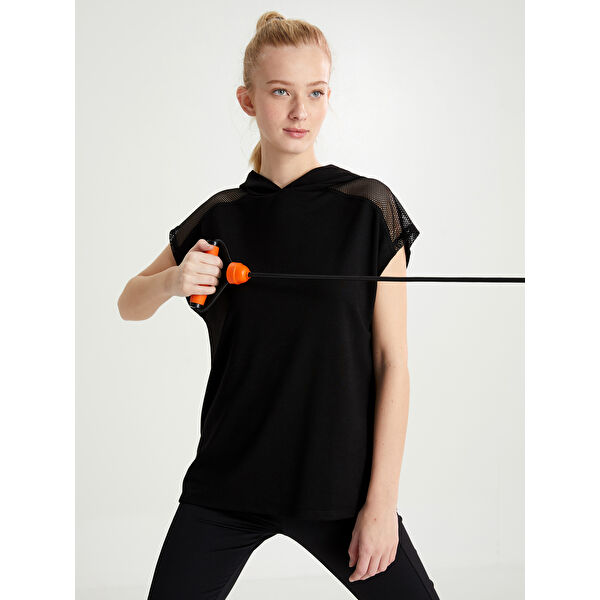 LCW ACTIVE Kapüşonlu Düz File Detaylı Kısa Kollu Kadın Spor Tişört LCW ACTIVE Kapüşonlu Düz File Detaylı Kısa Kollu Kadın Spor Tişört