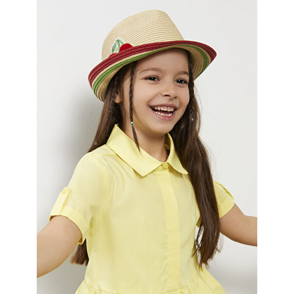 Kiraz Aplikeli Kız Çocuk Hasır Fötr Şapka Kiraz Aplikeli Kız Çocuk Hasır Fötr Şapka