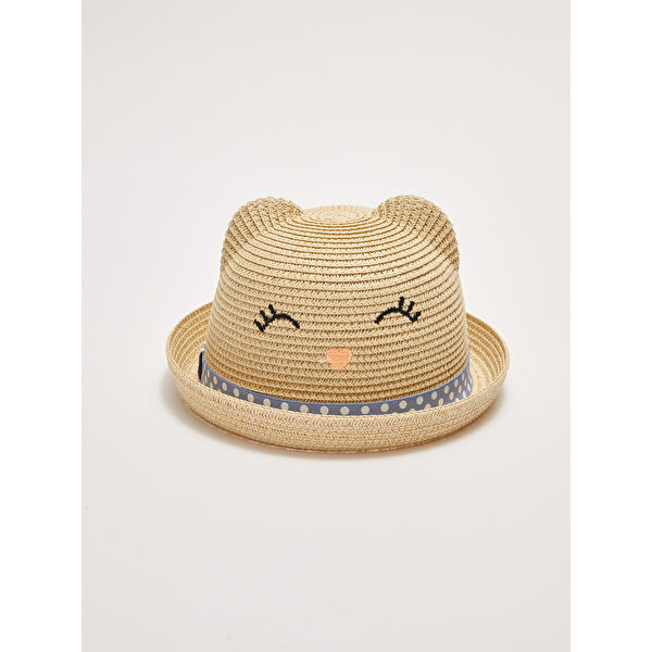 Nakışlı Biyeli Hasır Kız Çocuk Fötr Şapka