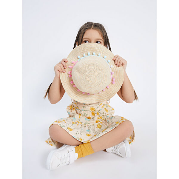 Hasır Kız Çocuk Plaj Şapkası