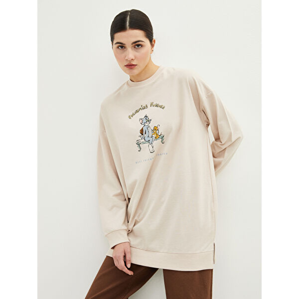 MODEST Bisiklet Yaka Tom&Jerry Baskılı Uzun Kollu Oversize Kadın Tunik
