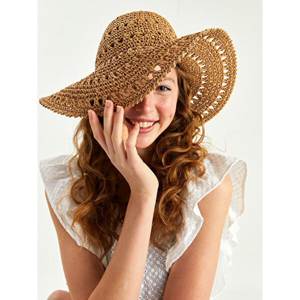 Kendinden Desenli Kadın Hasır Fötr Şapka