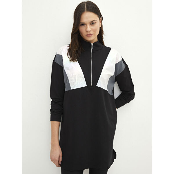 LCW CLASSIC Dik Yaka Renk Bloklu Uzun Kollu Kadın Tunik