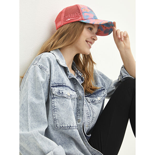 Baskılı File Detaylı Kadın Kep Şapka