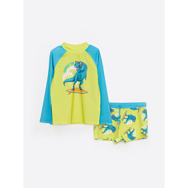 Bisiklet Yaka Baskılı Hızlı Kuruyan Erkek Çocuk Yüzme Takım