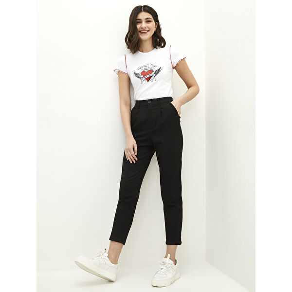 LCW CASUAL Beli Lastikli Rahat Kalıp Düz Cep Detaylı Gabardin Kadın Pantolon