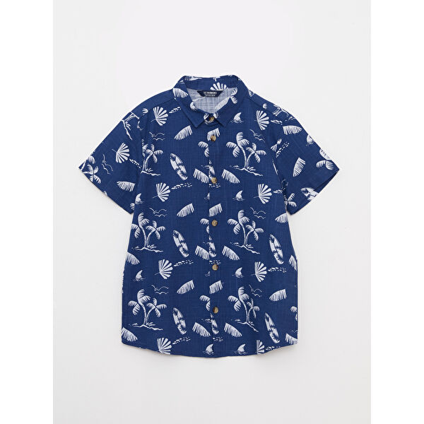 Desenli Kısa Kollu Poplin Erkek Çocuk Gömlek