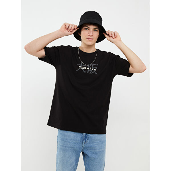 LCW CASUAL Oversize Bisiklet Yaka Kısa Kollu Baskılı Penye Erkek Tişört