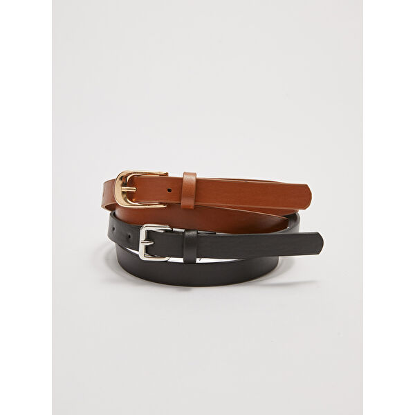 Deri Görünümlü Kadın İnce Kemer 2'li Deri Görünümlü Kadın İnce Kemer 2'li