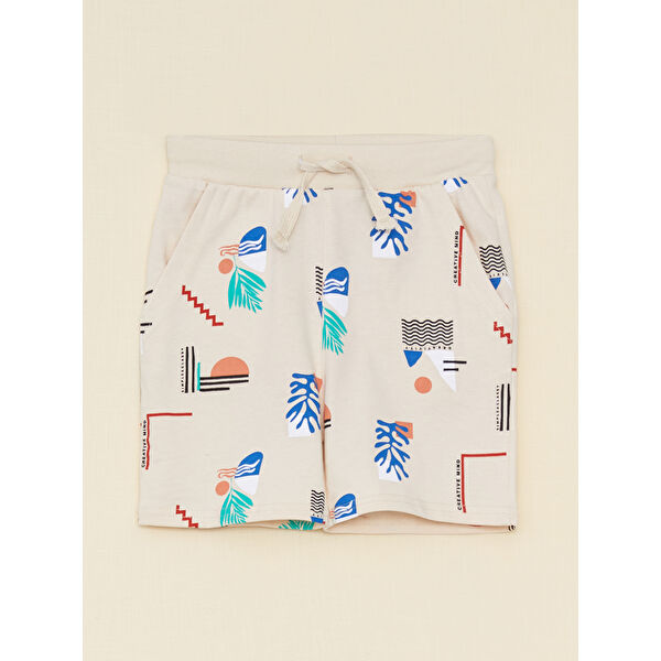 Beli Lastikli Baskılı Organik Pamuklu Erkek Çocuk Şort