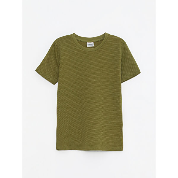 Bisiklet Yaka Kendinden Desenli Kısa Kollu Erkek Çocuk Tişört