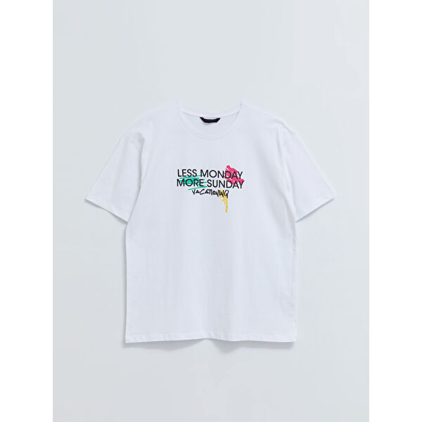LCW CASUAL Oversize Bisiklet Yaka Kısa Kollu Baskılı Penye Erkek Tişört