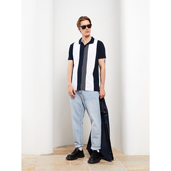 LCW VISION Resort Yaka Kısa Kollu Çizgili Erkek Tişört