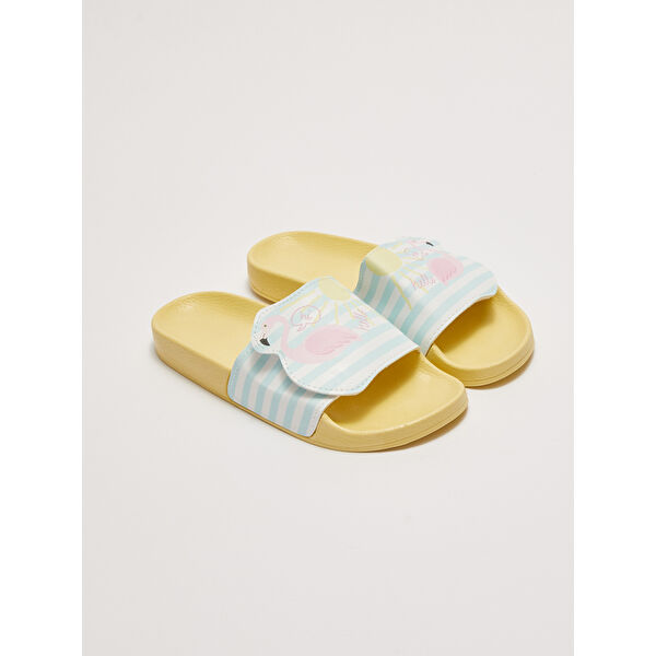 Flamingo Baskılı Cırt Cırtlı Tek Bantlı Kız Çocuk Terlik