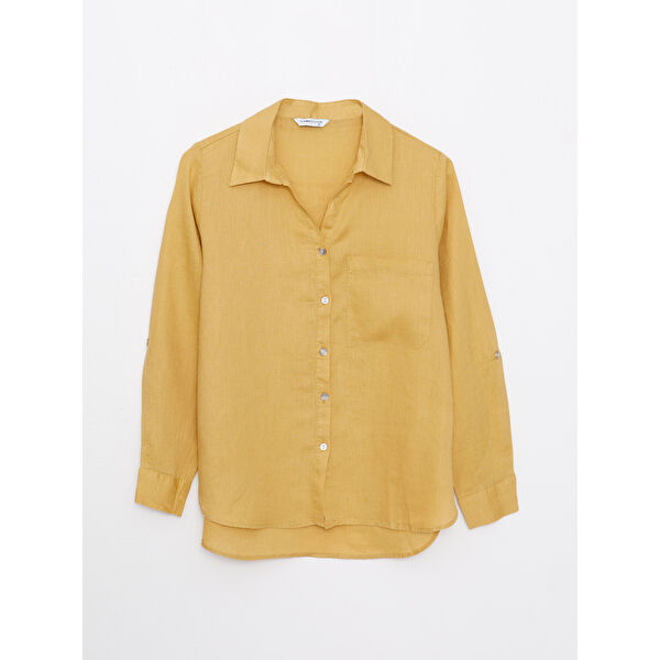 LCW CLASSIC Önden Düğme Kapamalı Düz Uzun Kollu Keten Kadın Gömlek