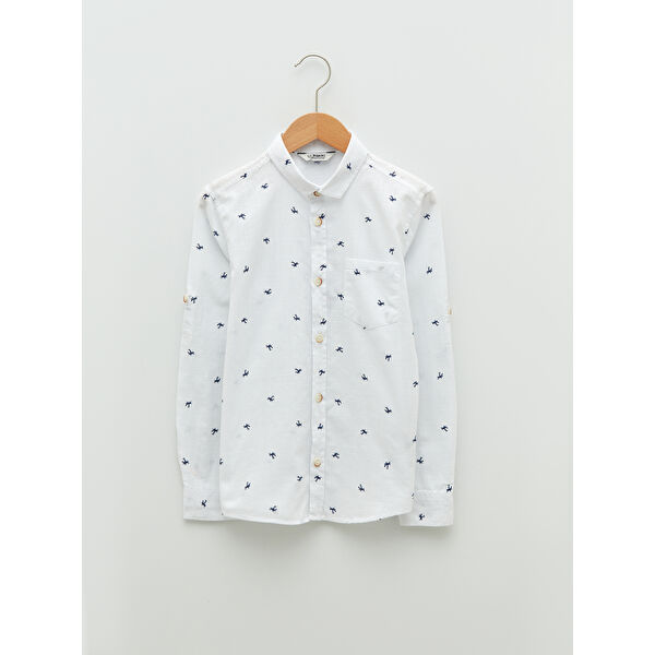 Desenli Uzun Kollu Poplin Erkek Çocuk Gömlek
