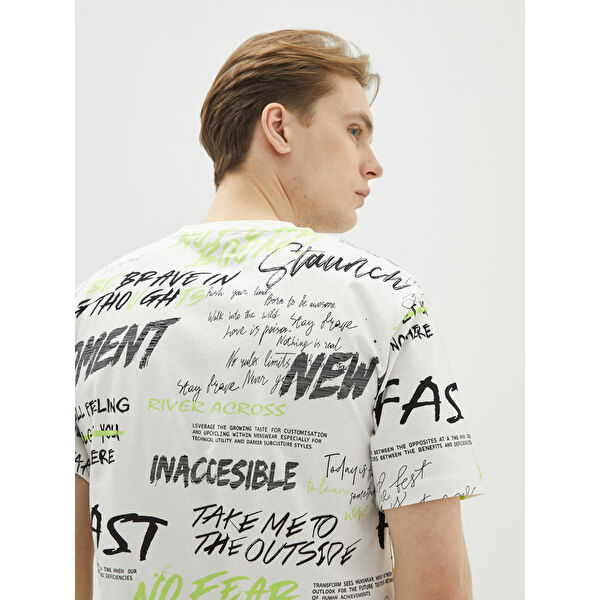 Bisiklet Yaka Kısa Kollu Baskılı Penye Erkek Tişört