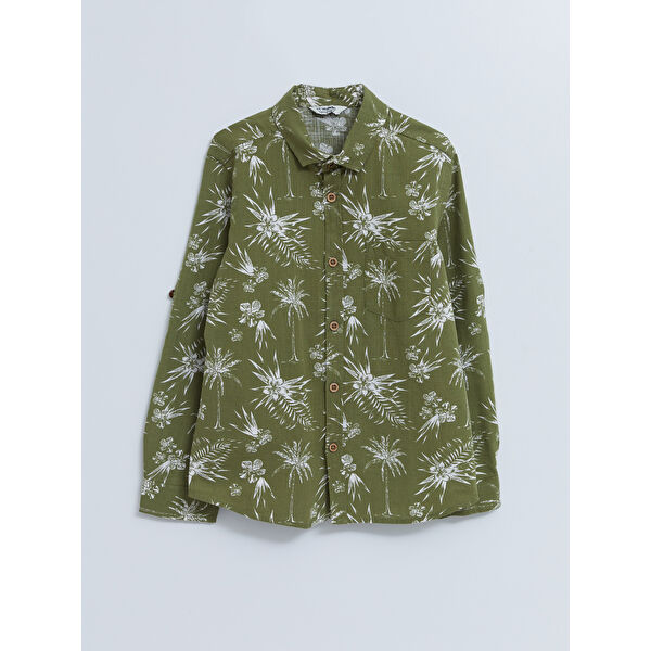 Desenli Uzun Kollu Poplin Erkek Çocuk Gömlek