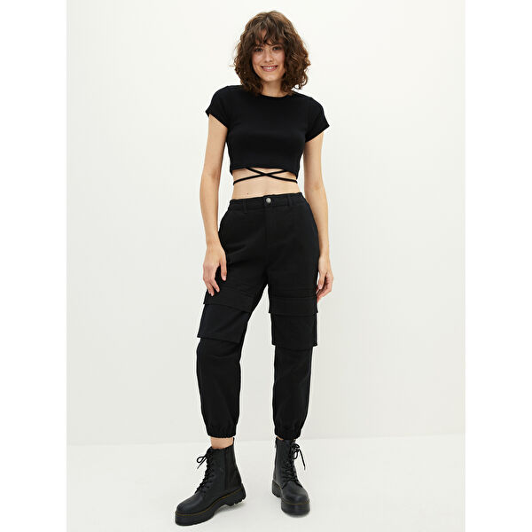 Normal Bel Standart Fit Cep Detaylı Gabardin Kadın Jogger Pantolon Normal Bel Standart Fit Cep Detaylı Gabardin Kadın Jogger Pantolon