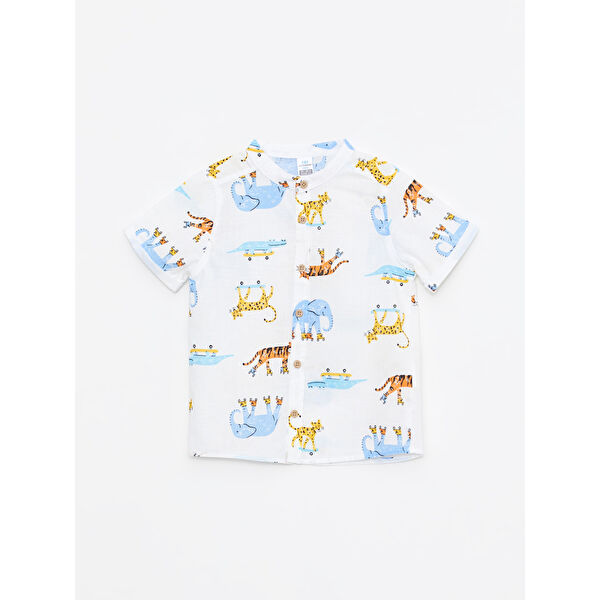 Hakim Yaka Kısa Kol Baskılı Pamuklu Erkek Bebek Gömlek Hakim Yaka Kısa Kol Baskılı Pamuklu Erkek Bebek Gömlek