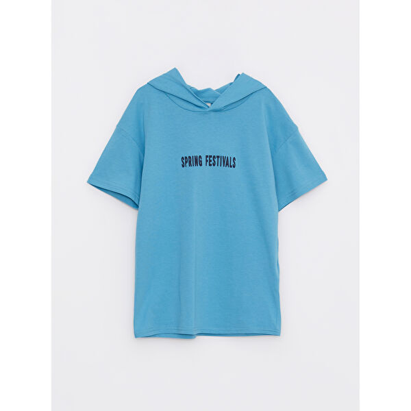 Kapüşonlu Baskılı Kısa Kollu Pamuklu Erkek Çocuk Tişört