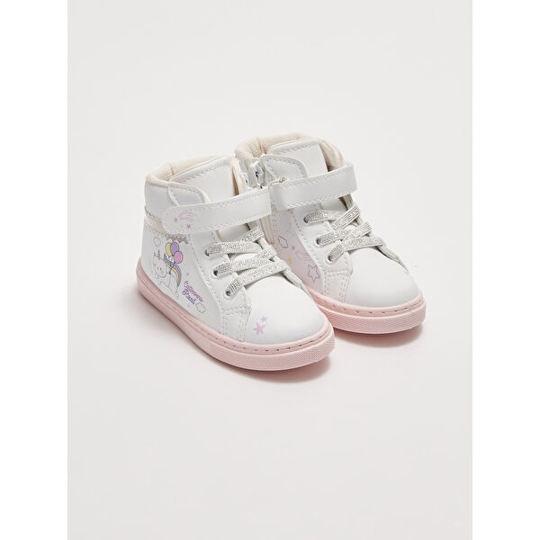 Baskılı Bağcık, Cırt Cırt ve Fermuarlı Kız Bebek Spor Ayakkabı