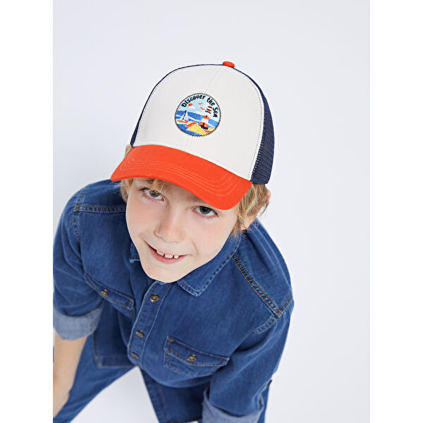 Nakışlı File Detaylı Erkek Çocuk Kep Şapka