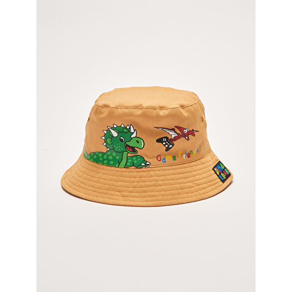Pamuklu Dinozor Baskılı Erkek Çocuk Bucket Şapka Pamuklu Dinozor Baskılı Erkek Çocuk Bucket Şapka