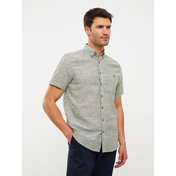 LCW BASIC Regular Fit Kısa Kollu Keten Erkek Gömlek LCW BASIC Regular Fit Kısa Kollu Keten Erkek Gömlek