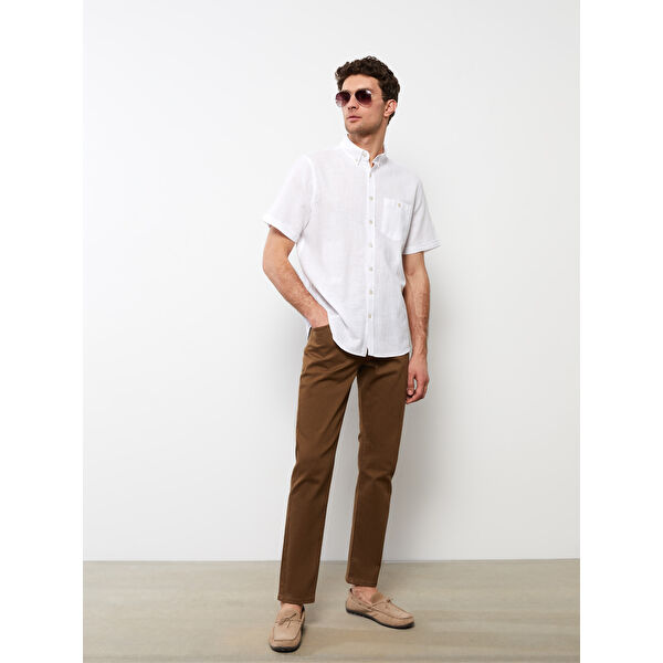 LCW BASIC Regular Fit Kısa Kollu Keten Erkek Gömlek LCW BASIC Regular Fit Kısa Kollu Keten Erkek Gömlek