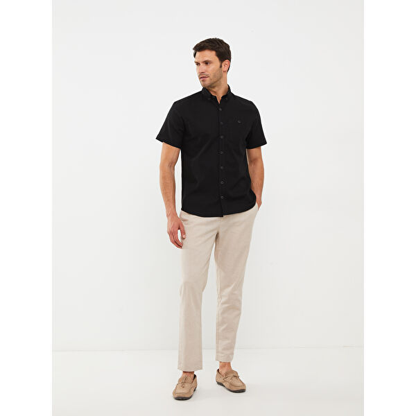 LCW BASIC Regular Fit Kısa Kollu Keten Erkek Gömlek LCW BASIC Regular Fit Kısa Kollu Keten Erkek Gömlek