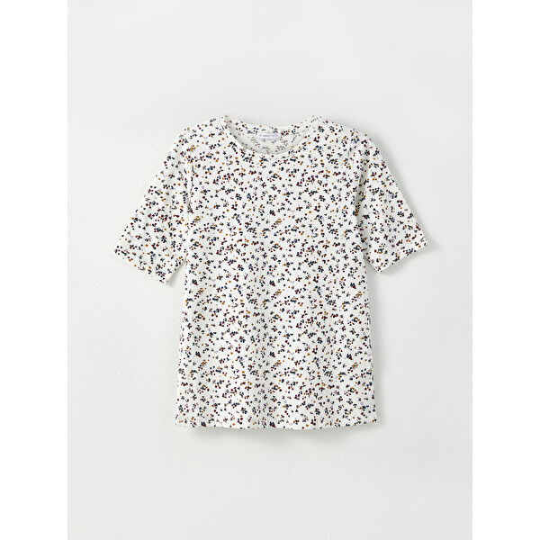 Bisiklet Yaka Puantiyeli Kısa Kollu Pamuklu Kadın Tişört