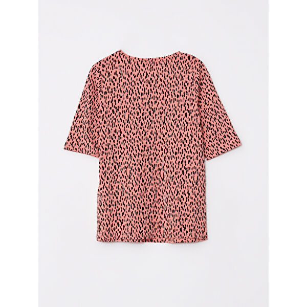 Bisiklet Yaka Puantiyeli Kısa Kollu Pamuklu Kadın Tişört