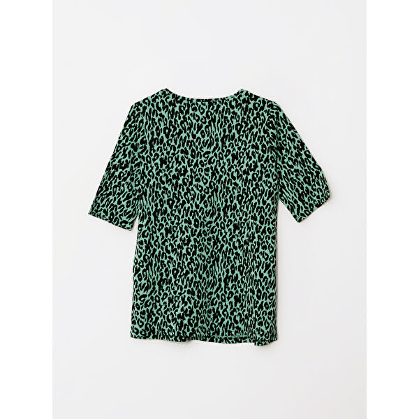 Bisiklet Yaka Puantiyeli Kısa Kollu Pamuklu Kadın Tişört