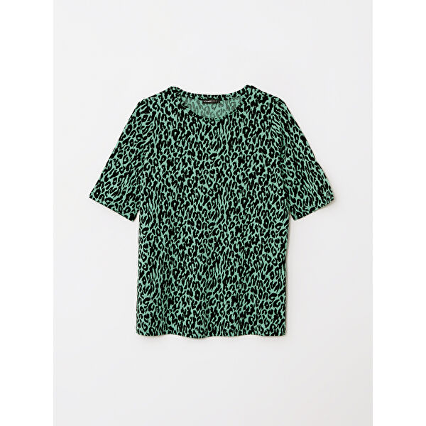 Bisiklet Yaka Puantiyeli Kısa Kollu Pamuklu Kadın Tişört